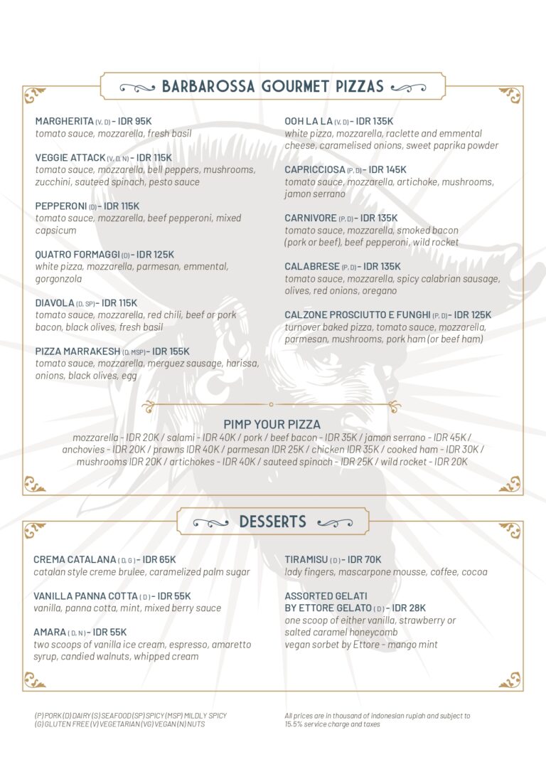 Menu | Barbarossa Bali